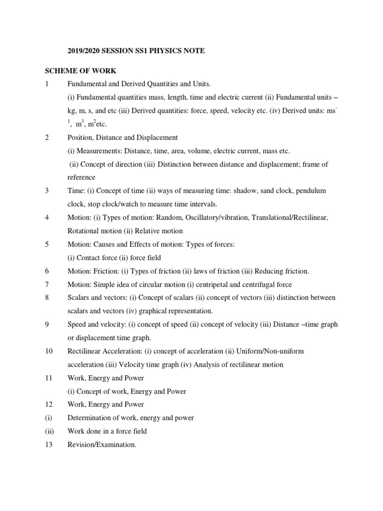2019 - 2020 Session SS1 Physics Note | PDF | Euclidean Vector | Velocity