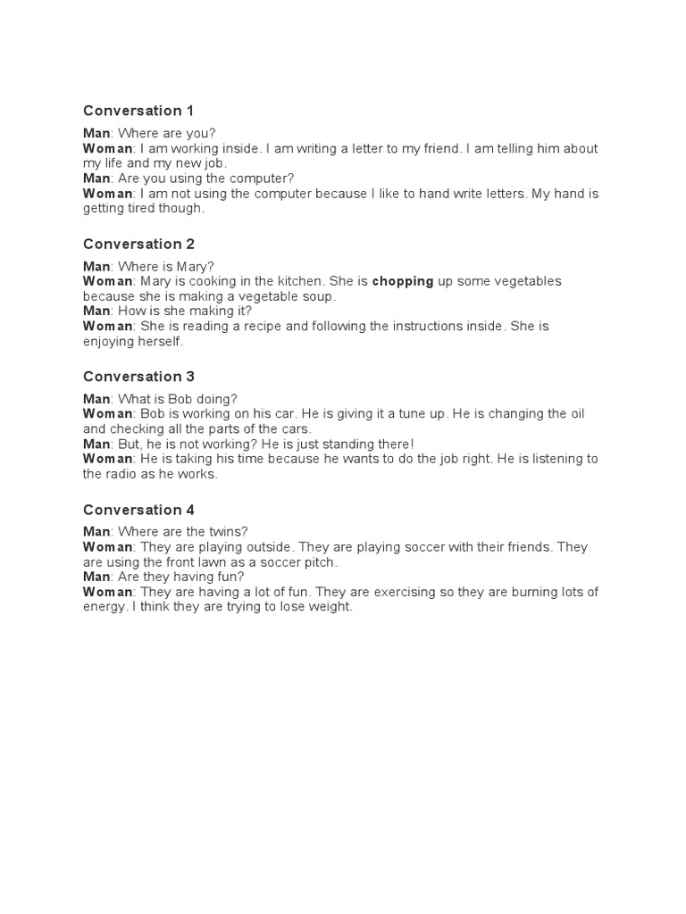Lesson 1 Present Ciontinuous Conversations Conversation 1 | PDF