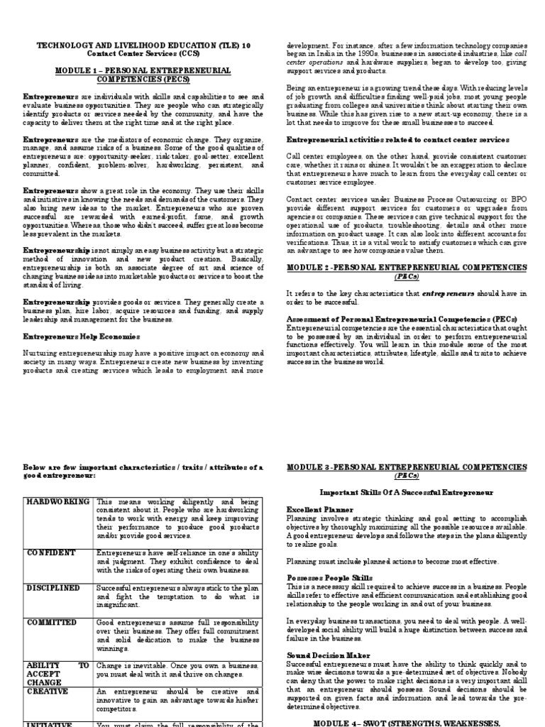 TLE 10 Contact Center Services Information Sheet | PDF | Outsourcing | Entrepreneurship