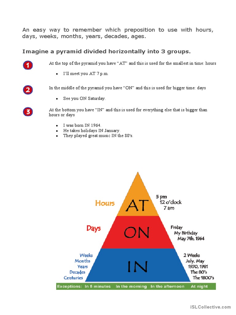 Time Prepositions Pyramid | PDF