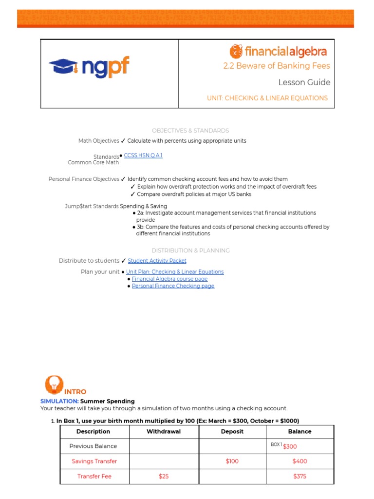 Lesson Guide 2.2 Beware of Banking Fees | PDF | Transaction Account ...