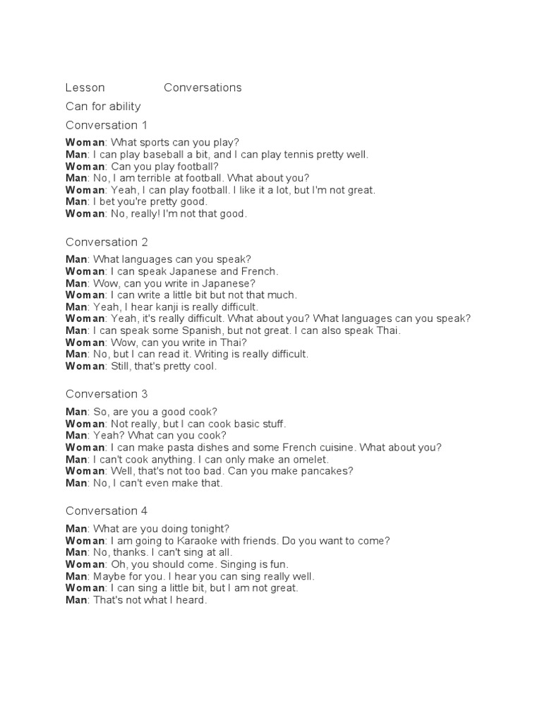 Lesson Can For Ability Conversations | PDF