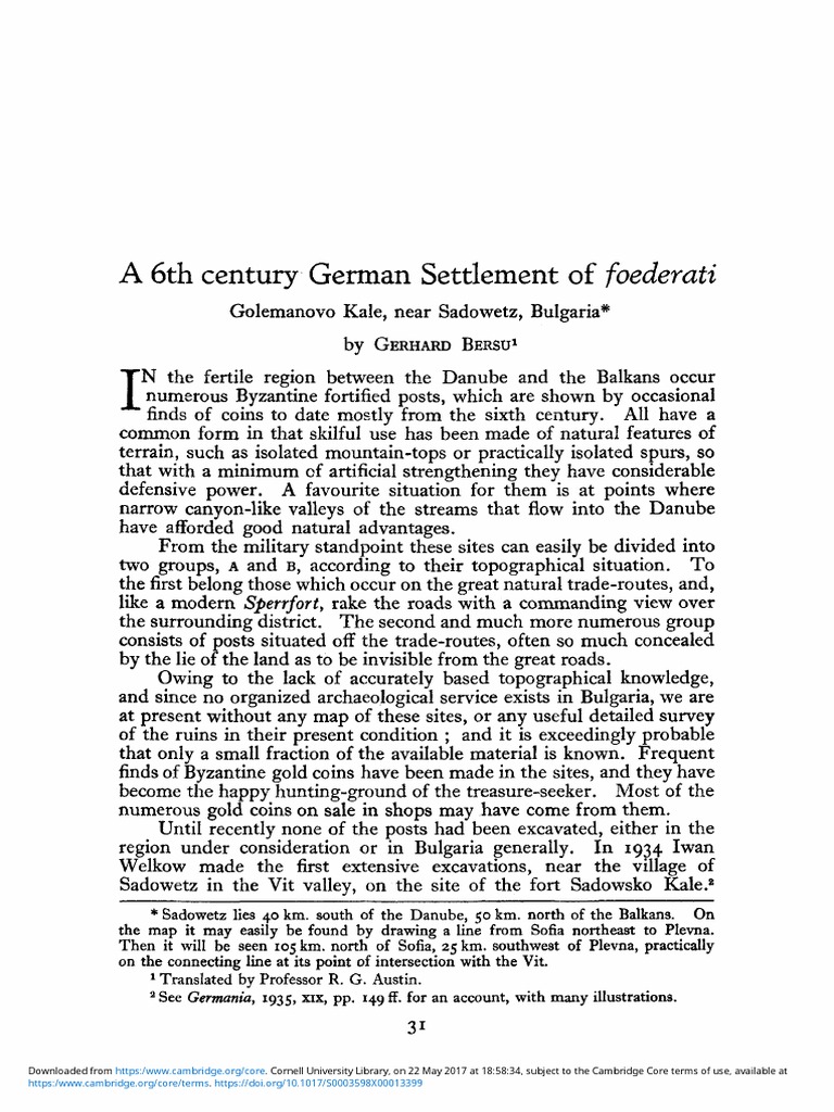 Barsu G. A 6th Century German Settlement of Foederaty | PDF ...
