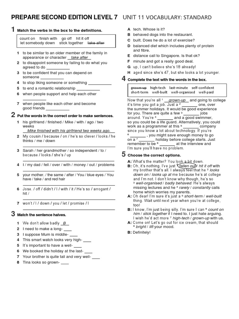 PREPARE 7 Vocabulary Standard Unit 11-ss | PDF