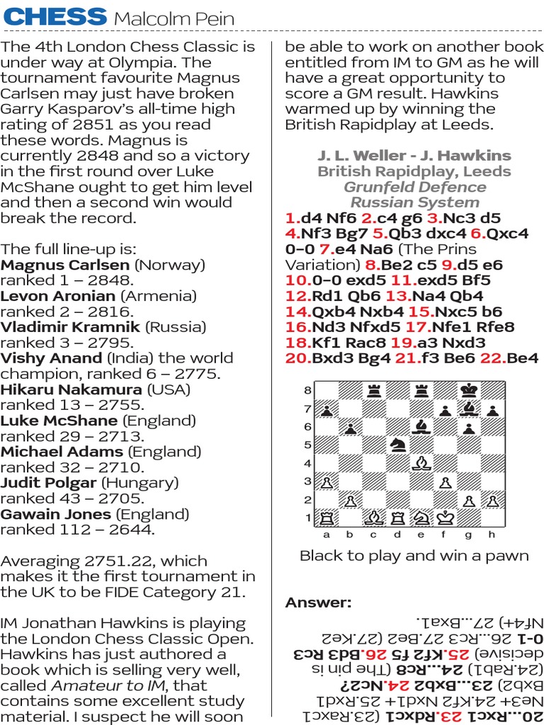 Sunday Chess Column | Download Free PDF | Board Games | Competitive Games