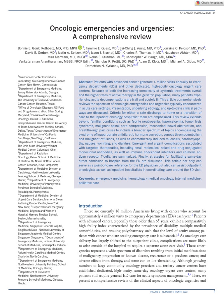 Oncologic Emergencies and Urgencies A Comprehensive Review | PDF ...
