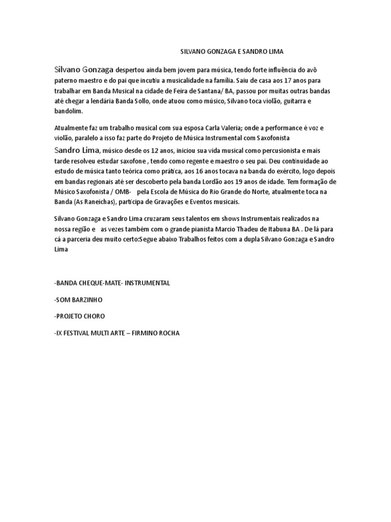 Silvano Gonzaga e Sandro Lima: Parceria Musical | PDF