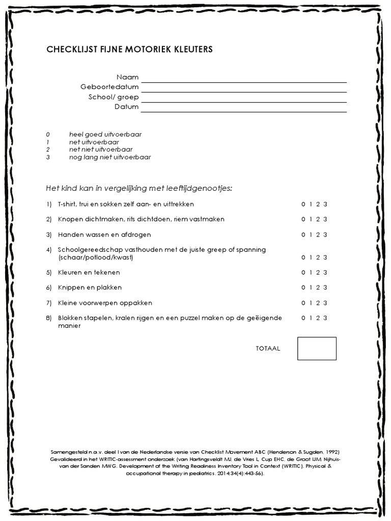 Checklist Fijne Motoriek Kleuters | PDF
