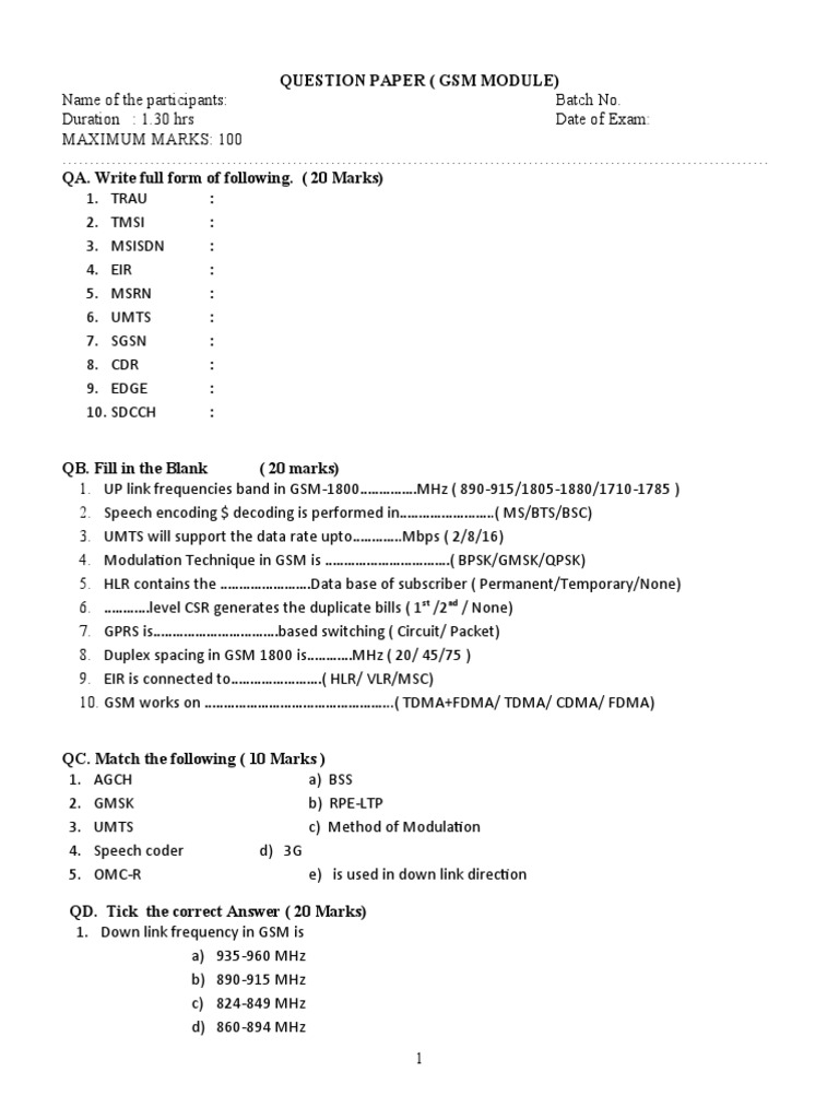 GSM Module Question Paper: Answers and Explanations | PDF | Gsm ...