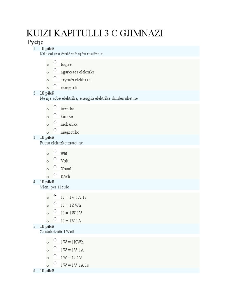 quiz elektriciteti | PDF