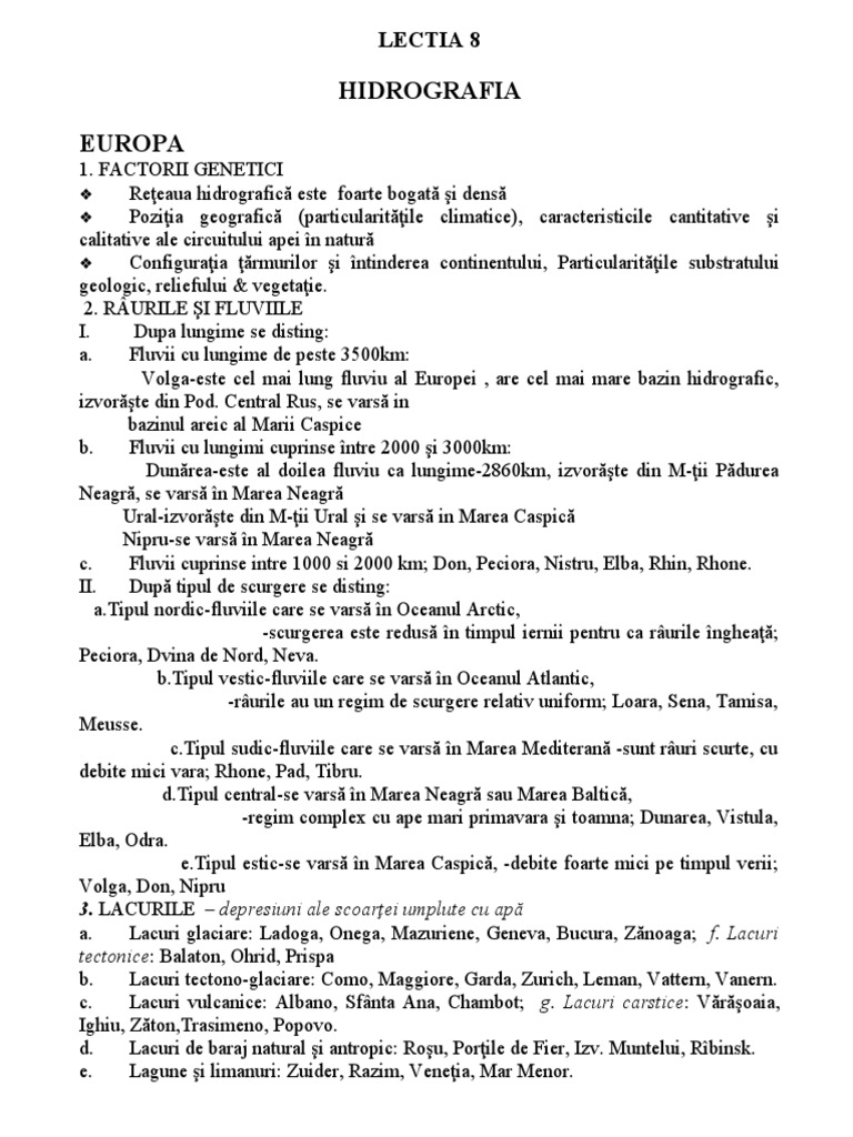 Lectia 8 Hidrografia Europei Si Romaniei | PDF