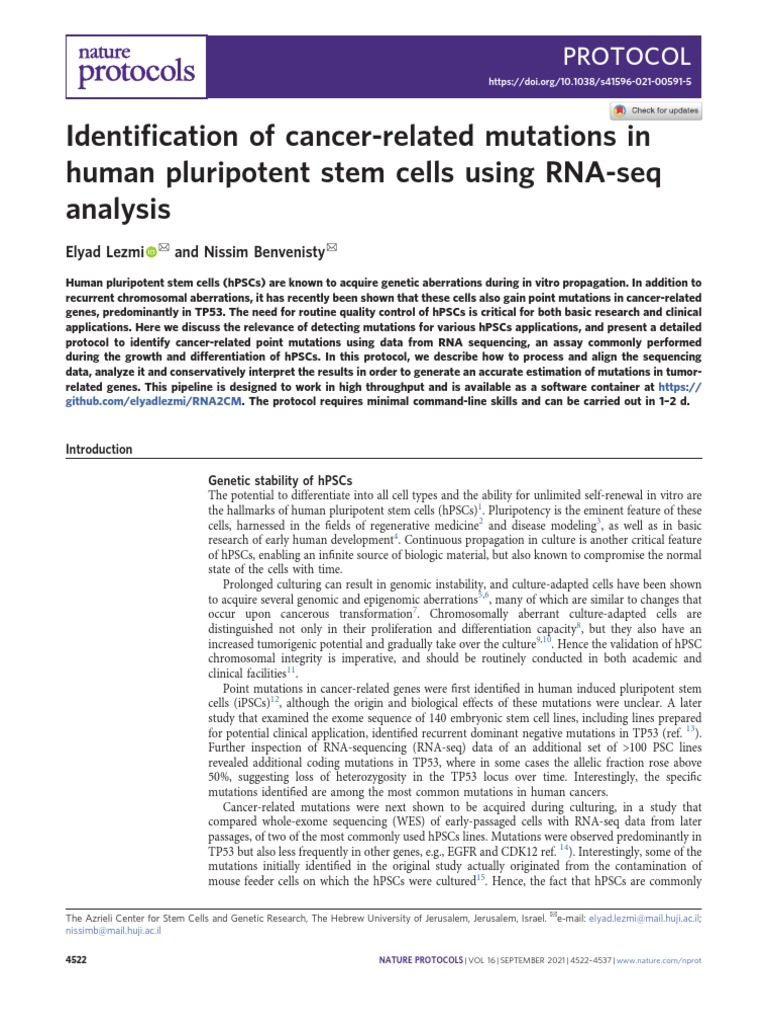 Identification of Cancer-Related Mutations in Human Pluripotent Stem Cells Using RNA-seq ...