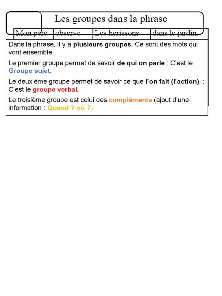 Les groupes dans la phrase CE1 | PDF