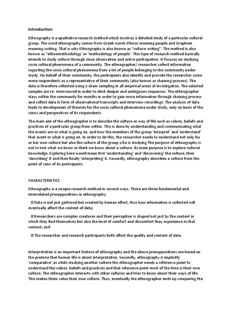 Ethnographic Method | PDF | Ethnography | Methodology