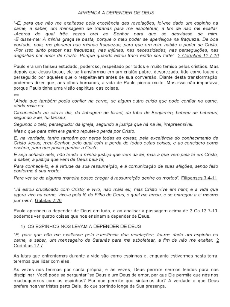 Aprenda A Depender De Deus Pdf Jesus Graça No Cristianismo