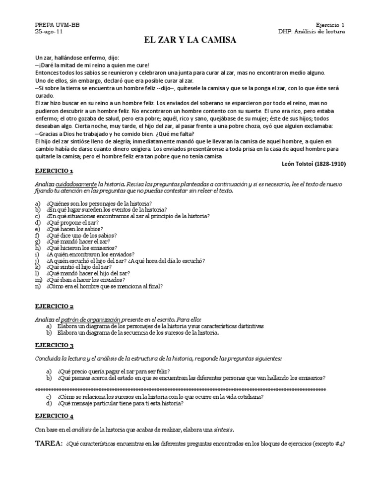 Ejercicio 1 El Zar y La Camisa | PDF | Religión y espiritualidad