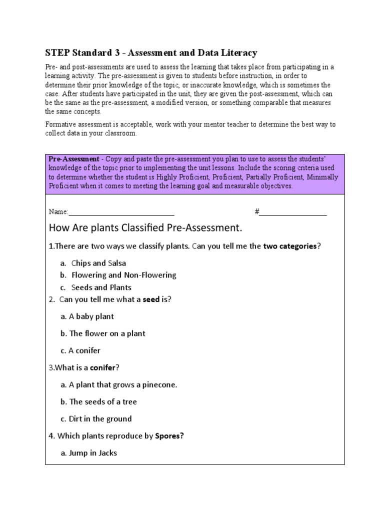 Pre Assessment Part 3 Writeup | PDF | Plants | Teaching