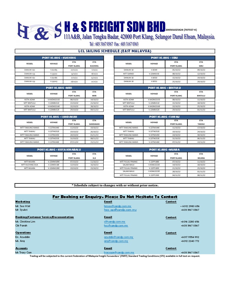 MTT Shipping Vessel Schedule Overview | PDF