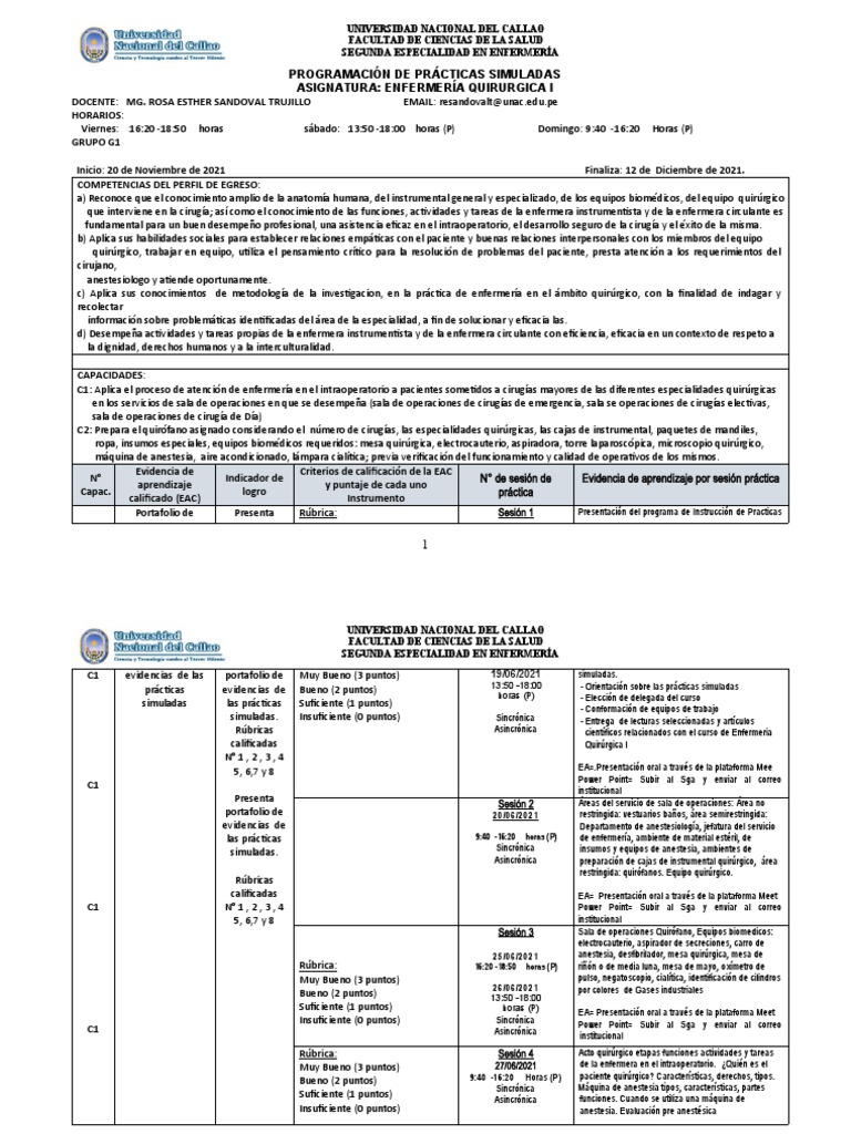 Programacion de Practicas Simuladas de Enf - Quirurgica I | PDF ... Programacion de Practicas Simuladas de Enf - Quirurgica I | PDF ...