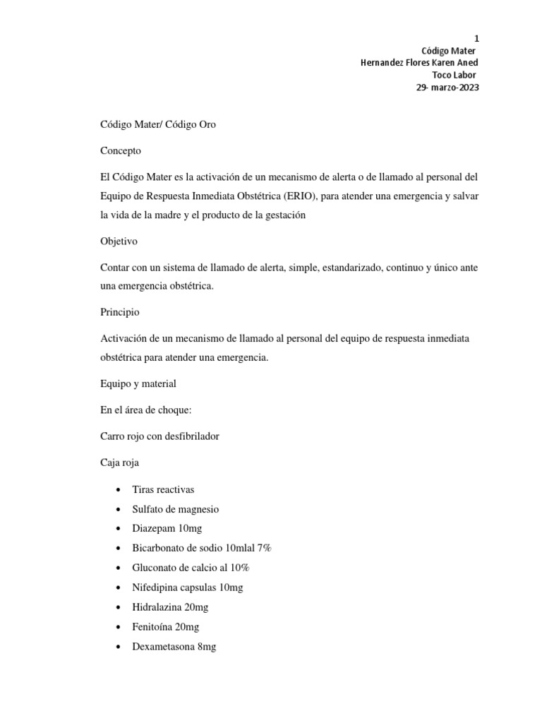 Protocolo Código Mater en Emergencias Obstétricas | PDF | Muerte ...