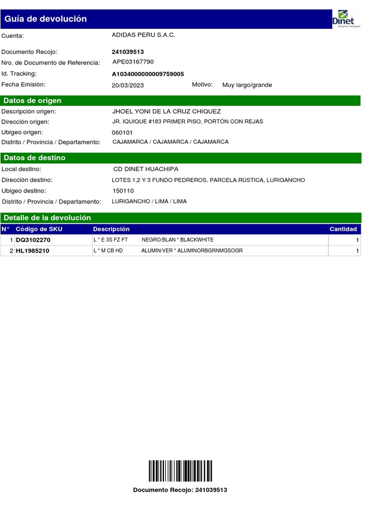 Guia Devolucion | PDF