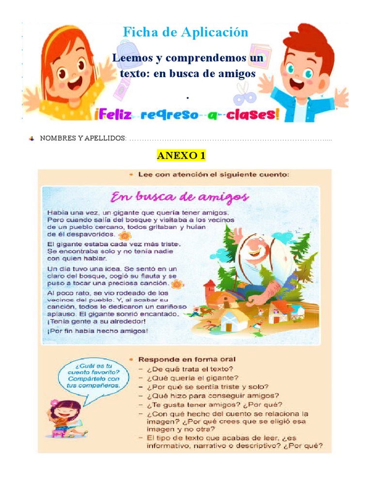 4° Ficha Día 1 Com Leemos y Comprendemos Un Texto en Busca de Amigos | PDF