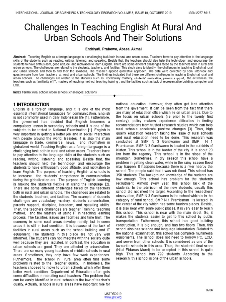 Challenges in Teaching English at Rural and Urban Schools and Their ...