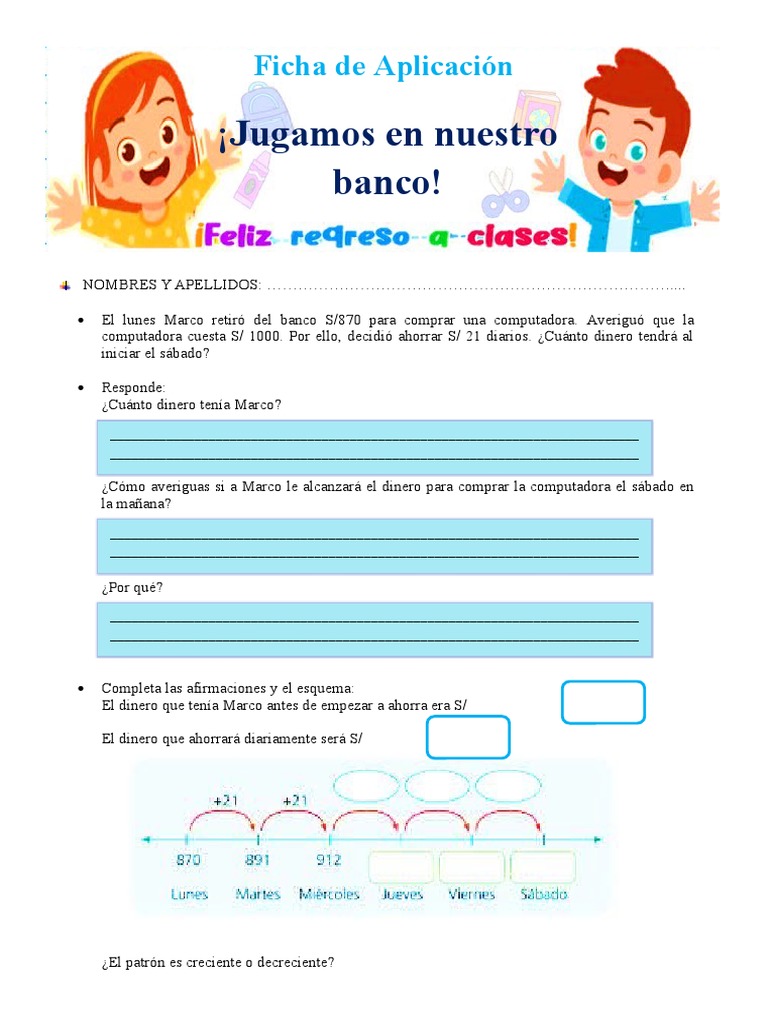 4° Ficha Día 2 Mat Jugamos en Nuestro Banco | PDF | Economias