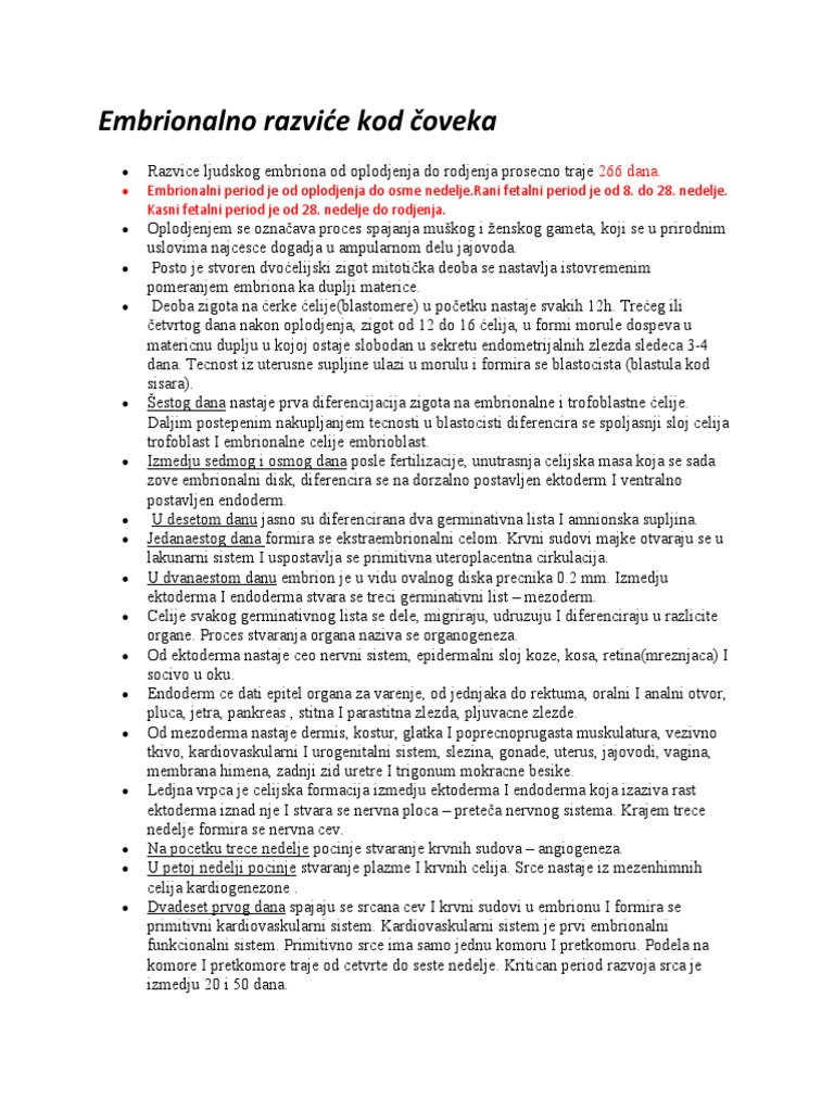 Embrionalno Razviće Kod Čoveka | PDF