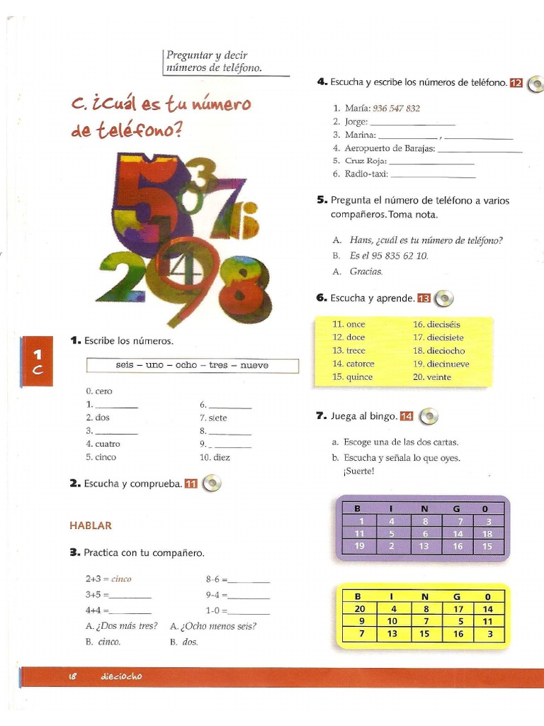 Español en Marcha A1-A2 - Los Numeros, Repaso Unidad 1 | PDF