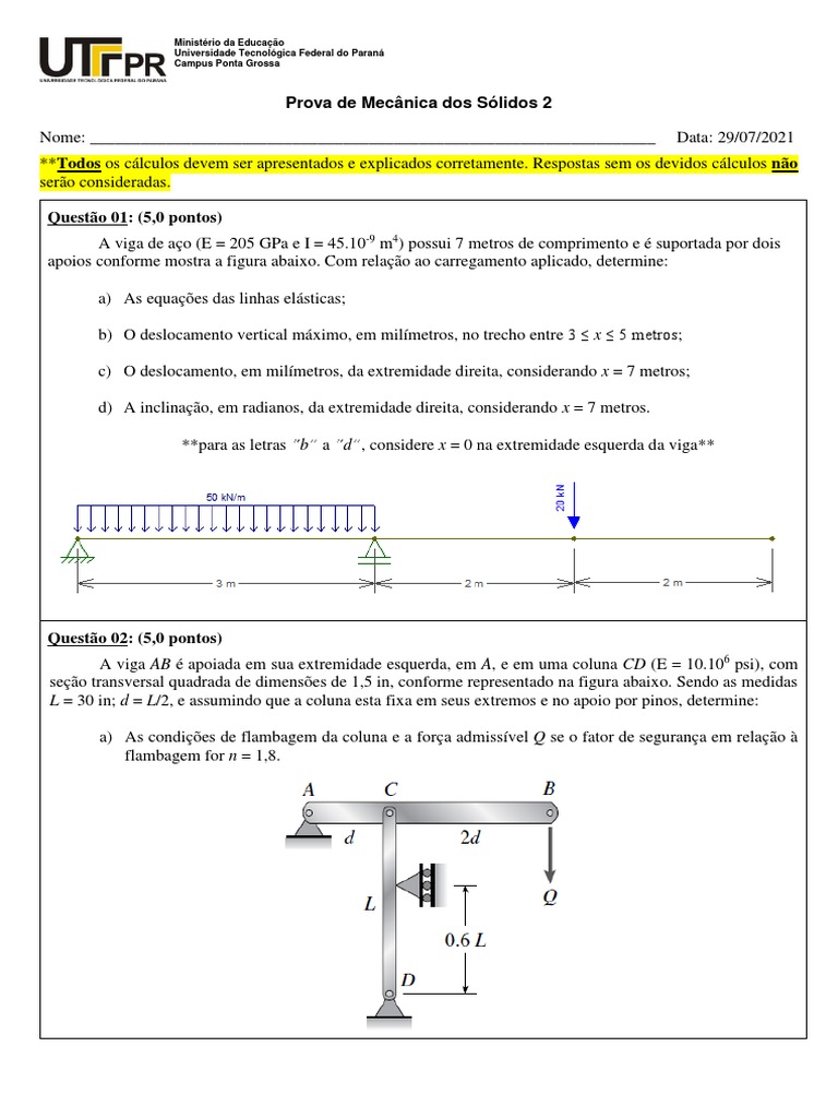 Prova 1 - 2021 - 01 Mec Sol B | PDF | Métodos e Materiais de Ensino