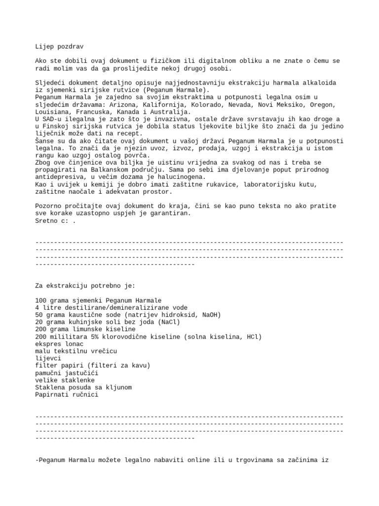 Ekstrakcija Harmala HCL Iz Peganum Harmale | PDF
