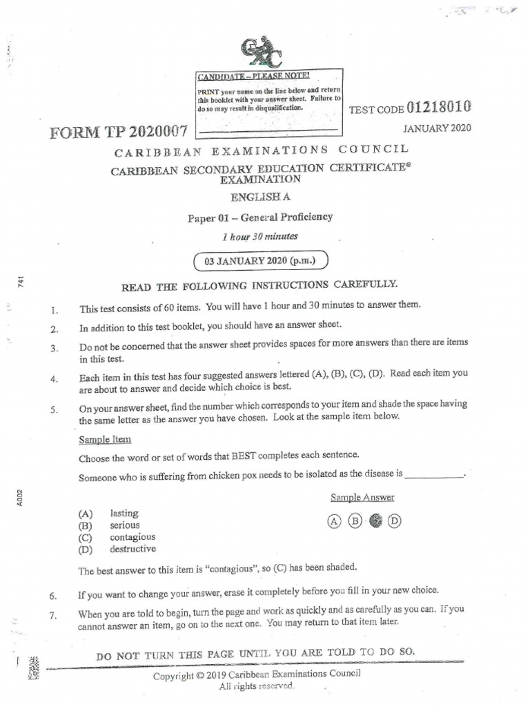 English A Jan2020 | PDF