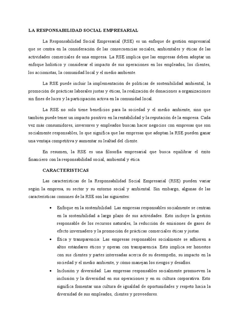 La Responsabilidad Social Empresarial | PDF | Responsabilidad social corporativa | Sustentabilidad