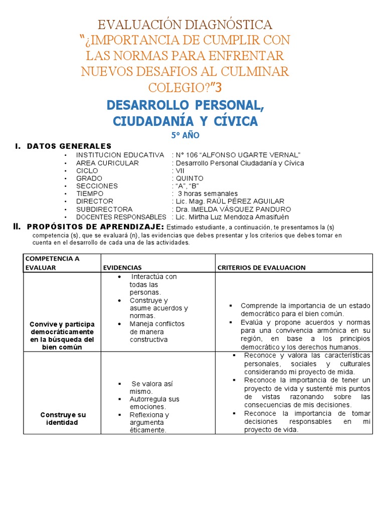 EVALUACIÓN DIAGNÓSTICA DPCC | PDF | Evaluación | Aprendizaje