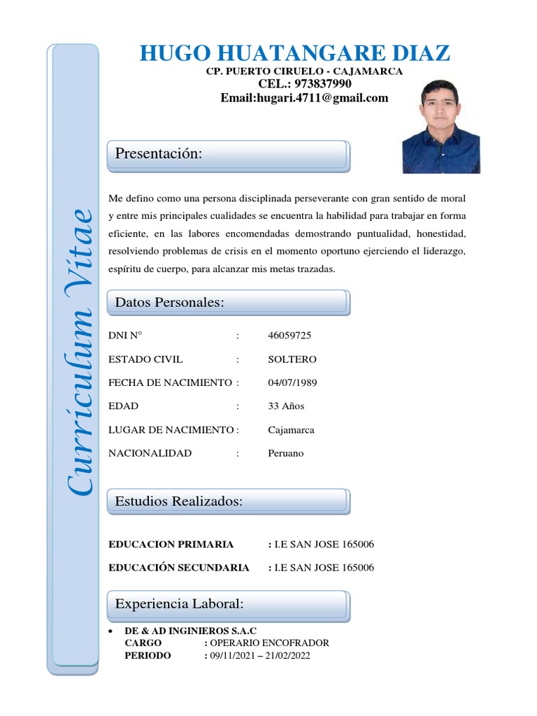 Curriculum Vitae de Hugo Huatangare | PDF