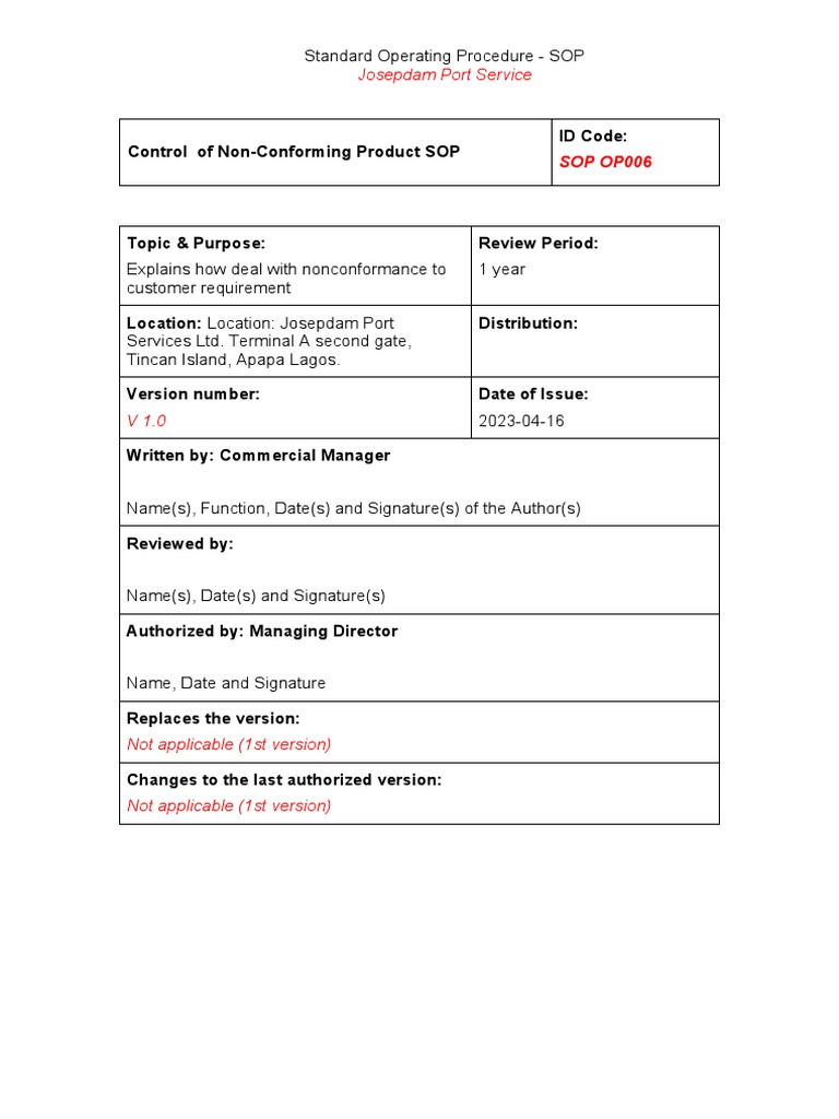Non-Conforming Product Procedure | Download Free PDF | Business