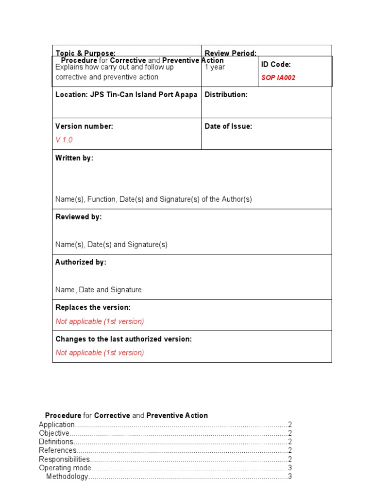 Procedure For Corrective Action | PDF