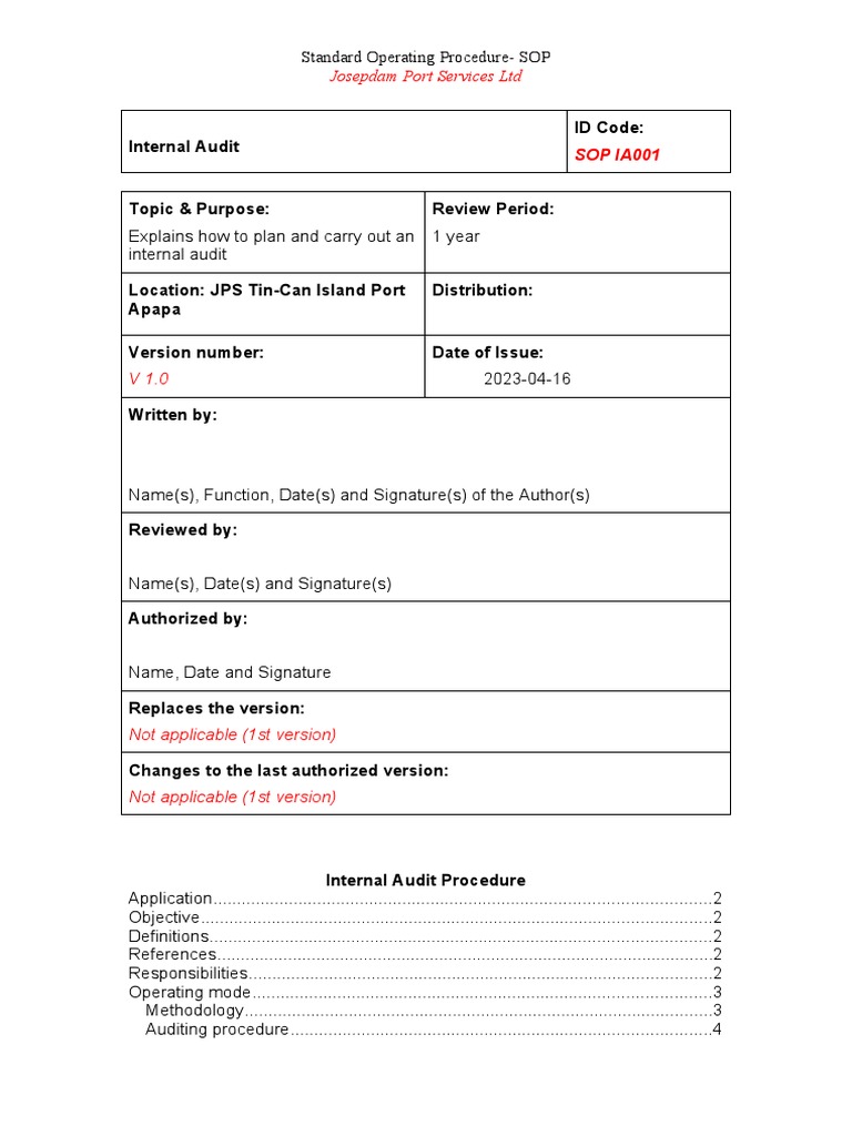 Internal - Audit SOP | PDF | Audit | Internal Audit