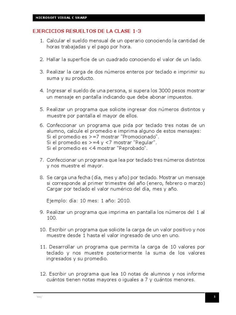 Ejercicios Clase1-3 | PDF | C Sharp (lenguaje de programación)