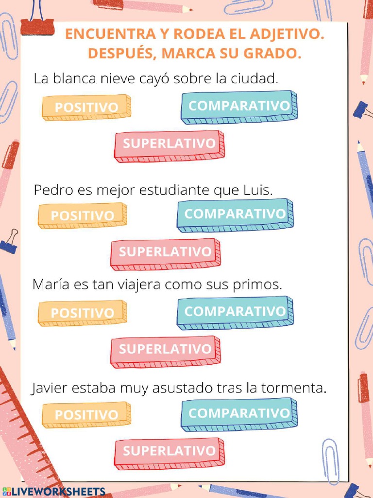 El Adjetivo y Grados Cuarto Grado | PDF