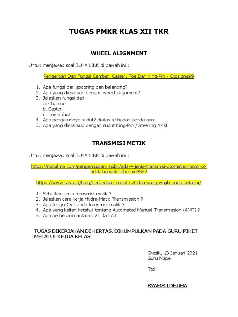 Tugas Wheel Alignment & Transmisi Matik | PDF