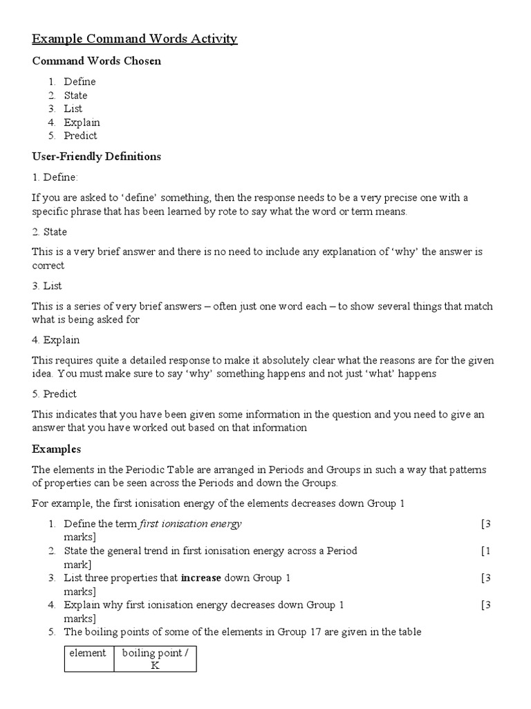Example Command Words Activity | PDF | Electron | Atomic Nucleus