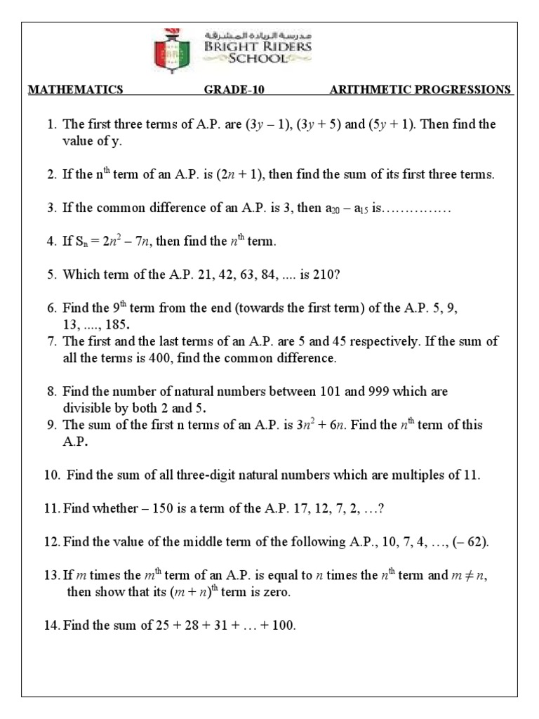 Grade - 10 (Arithmetic Progression) | PDF | Mathematics | Elementary Mathematics