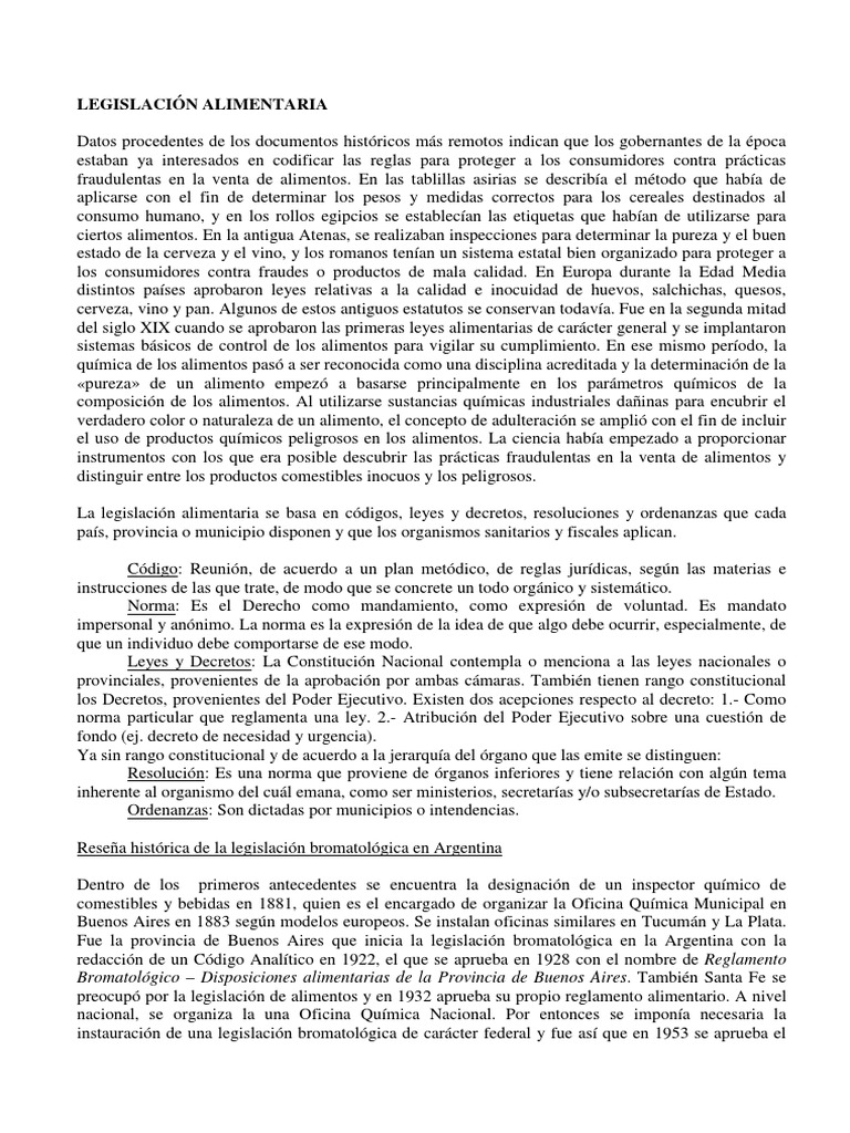 LEGISLACIÓN ALIMENTARIA Clase | PDF | Comida y bebida