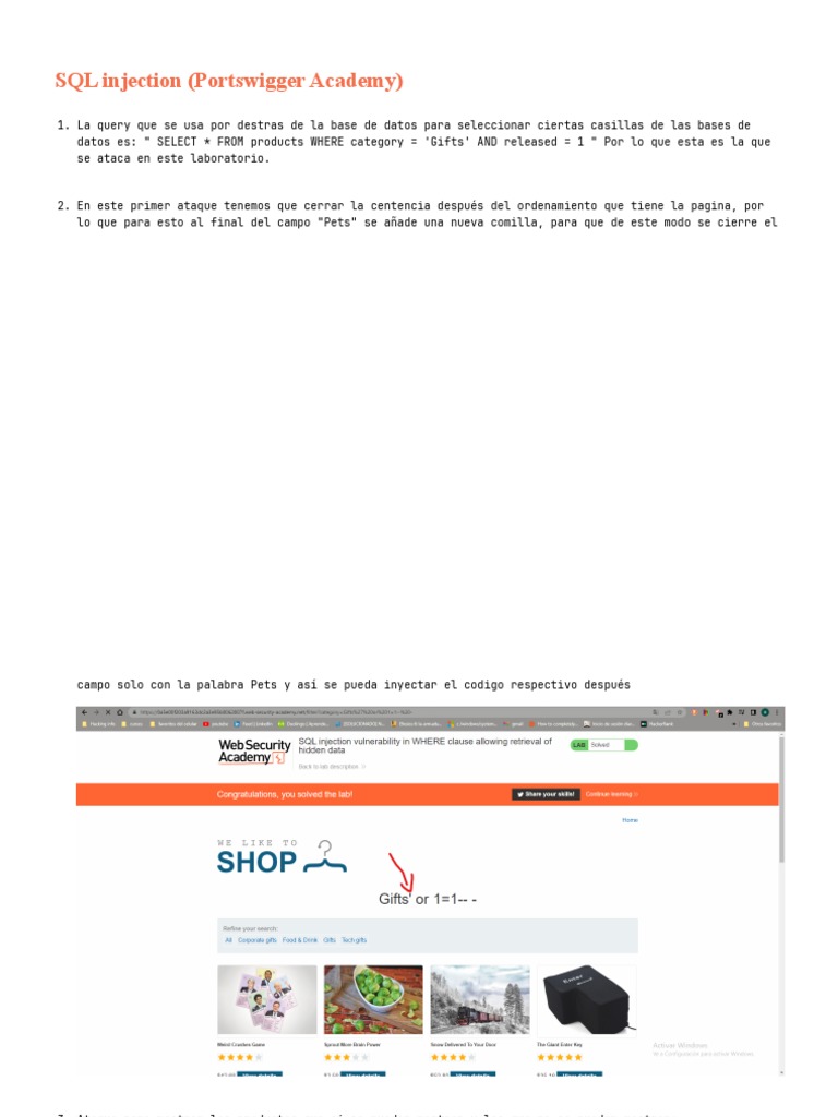 SQL Injection (Portswigger Academy) | PDF
