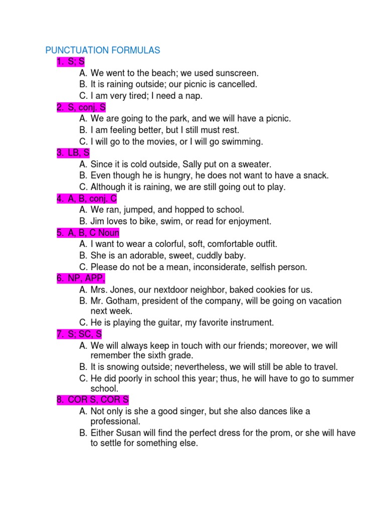 Punctuation Formulas | PDF | Comma | Sentence (Linguistics) Punctuation Formulas | PDF | Comma | Sentence (Linguistics)