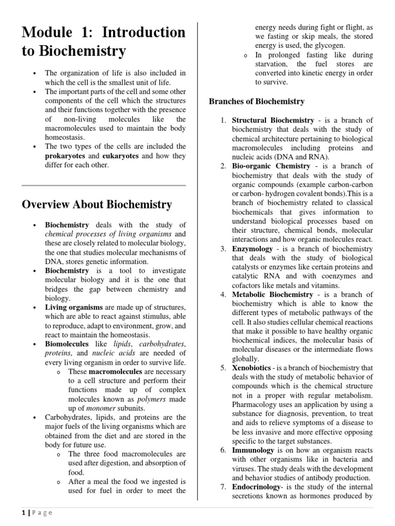 Introduction to Biochemistry Basics | PDF | Cell (Biology) | Biochemistry