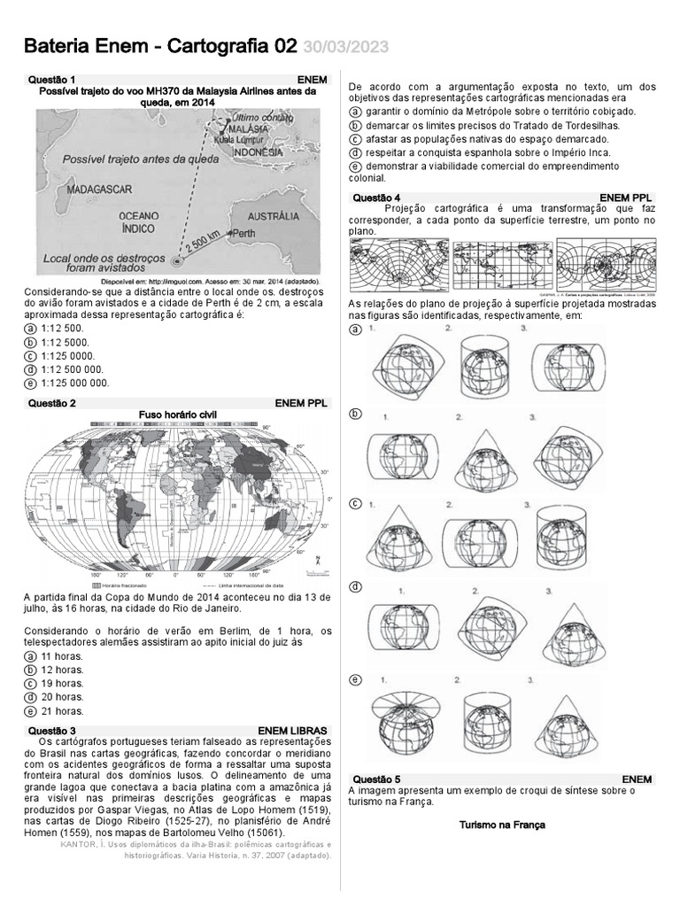 Bateria Enem - Cartografia 02 | PDF | Cartografia | Mapa