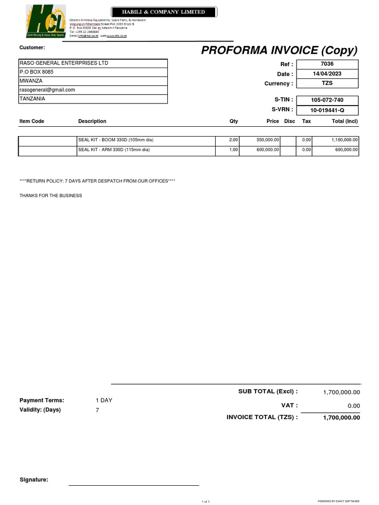 RASO GENERAL ENT. Proforma Invoice | PDF